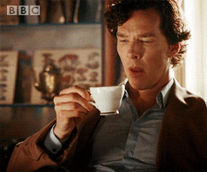 Sherlock Drinking Tea Gif