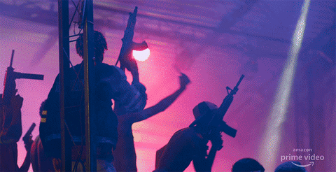Guns Up Dancing GIF by Prime Video BR - Find & Share on GIPHY